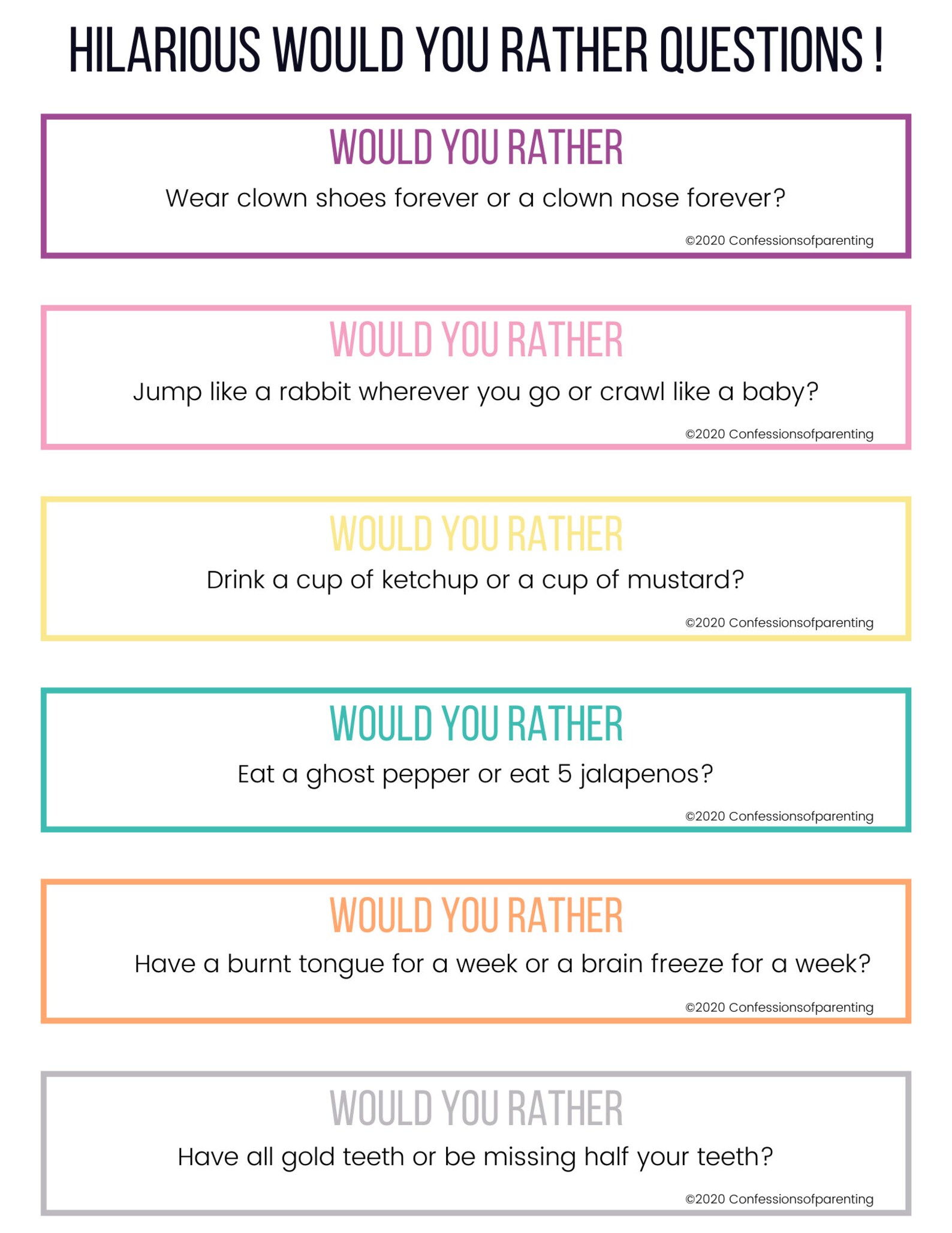 100 Hilarious Would You Rather Questions Journal Prompts - Etsy