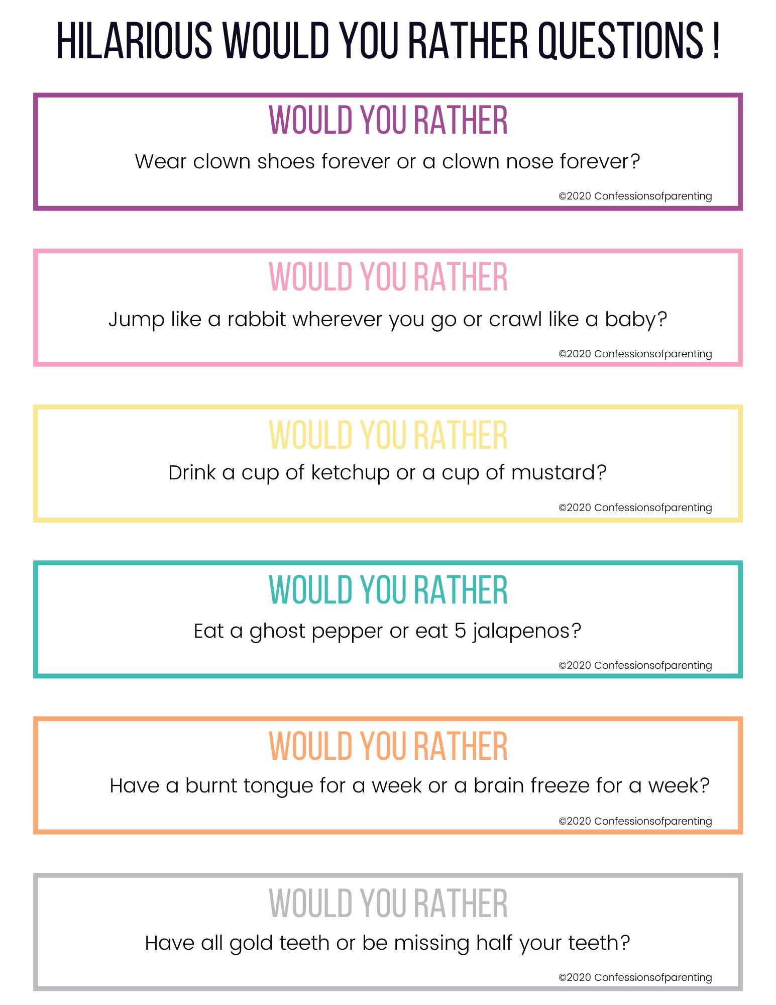 100 Hilarious Would You Rather Questions Journal Prompts - Etsy