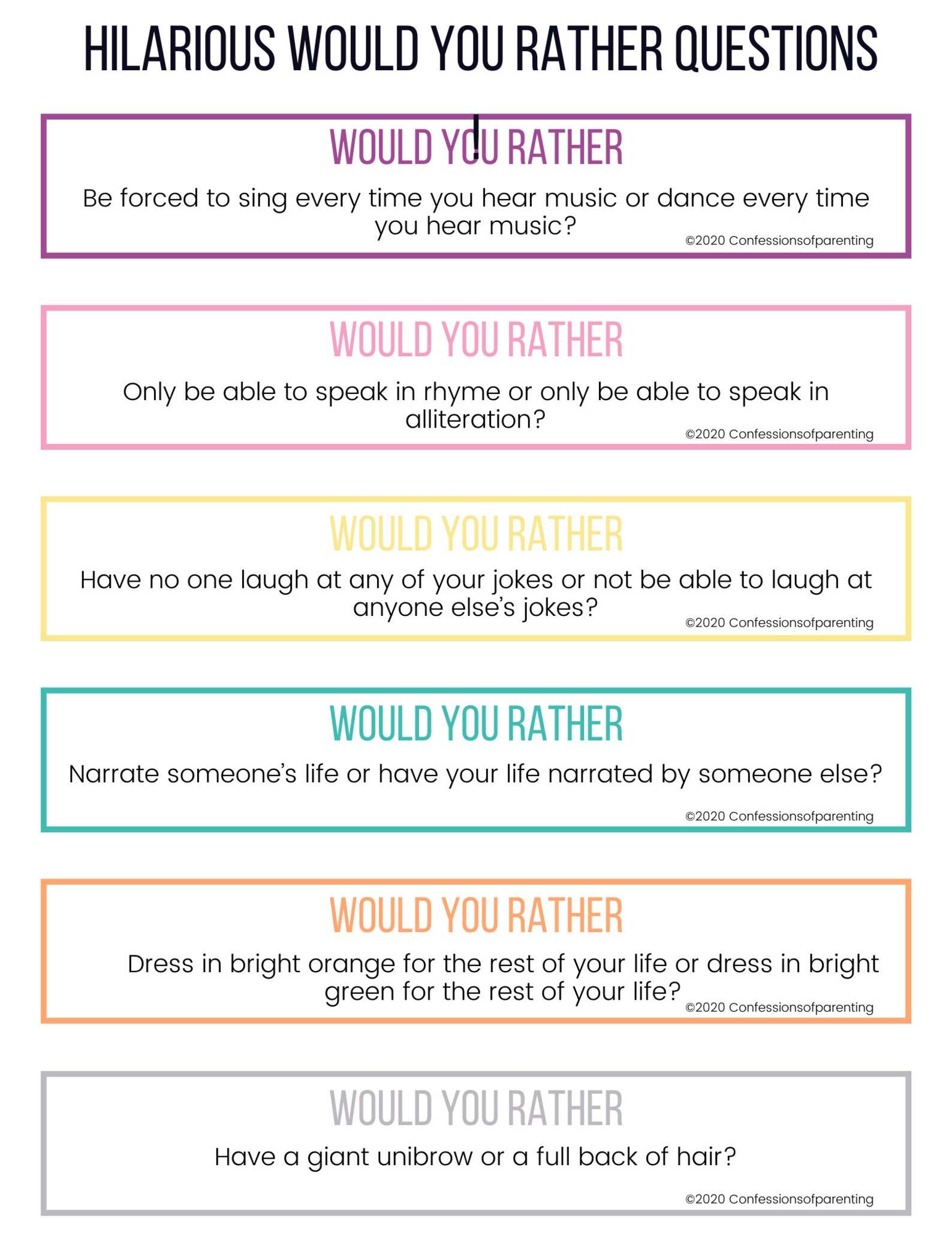 100 Hilarious Would You Rather Questions Journal Prompts - Etsy