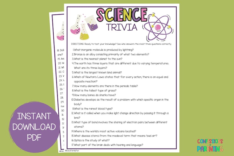 Science Trivia Printable Trivia for Kids Classroom Trivia Games for ...