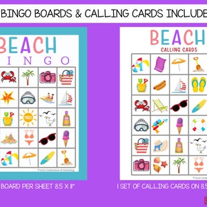 6 Beach Bingo Cards | Beach Themed Bingo | Beach Party Idea | Summer ...