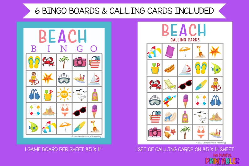 6 Beach Bingo Cards | Beach Themed Bingo | Beach Party Idea | Summer ...