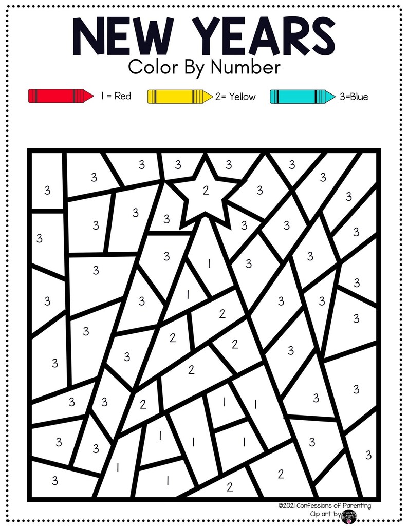 9 New Year's Eve Color by Number | Printable New Year’s Coloring ...