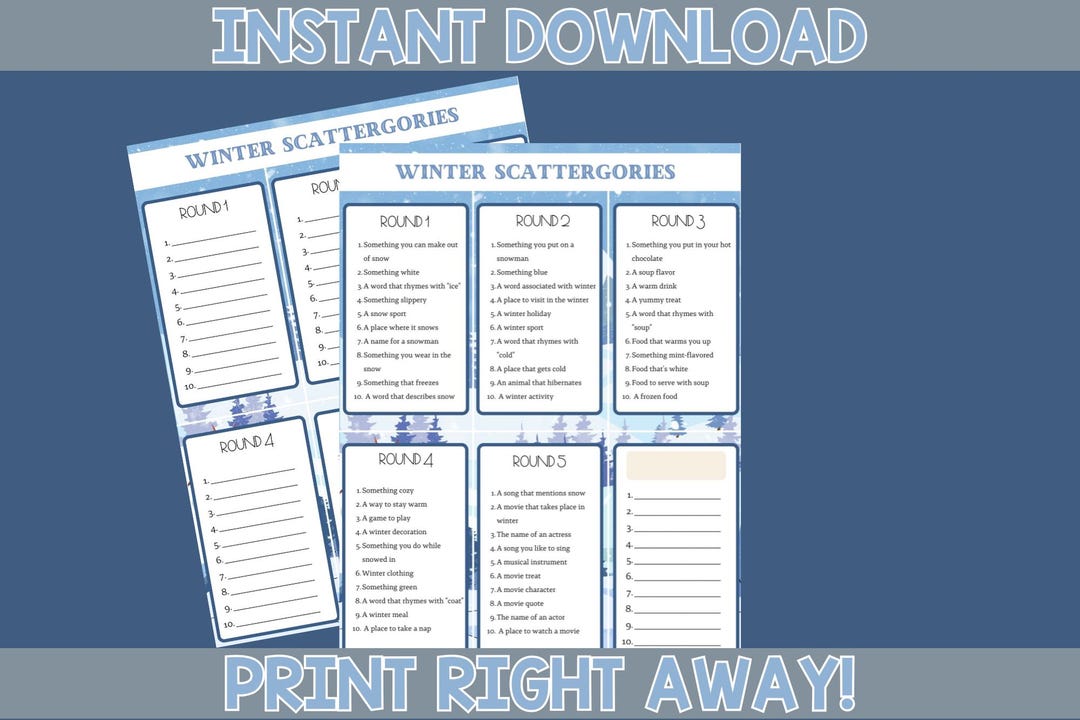 Winter Scattergories | Scattergories for Winter Time | Printable Winter ...