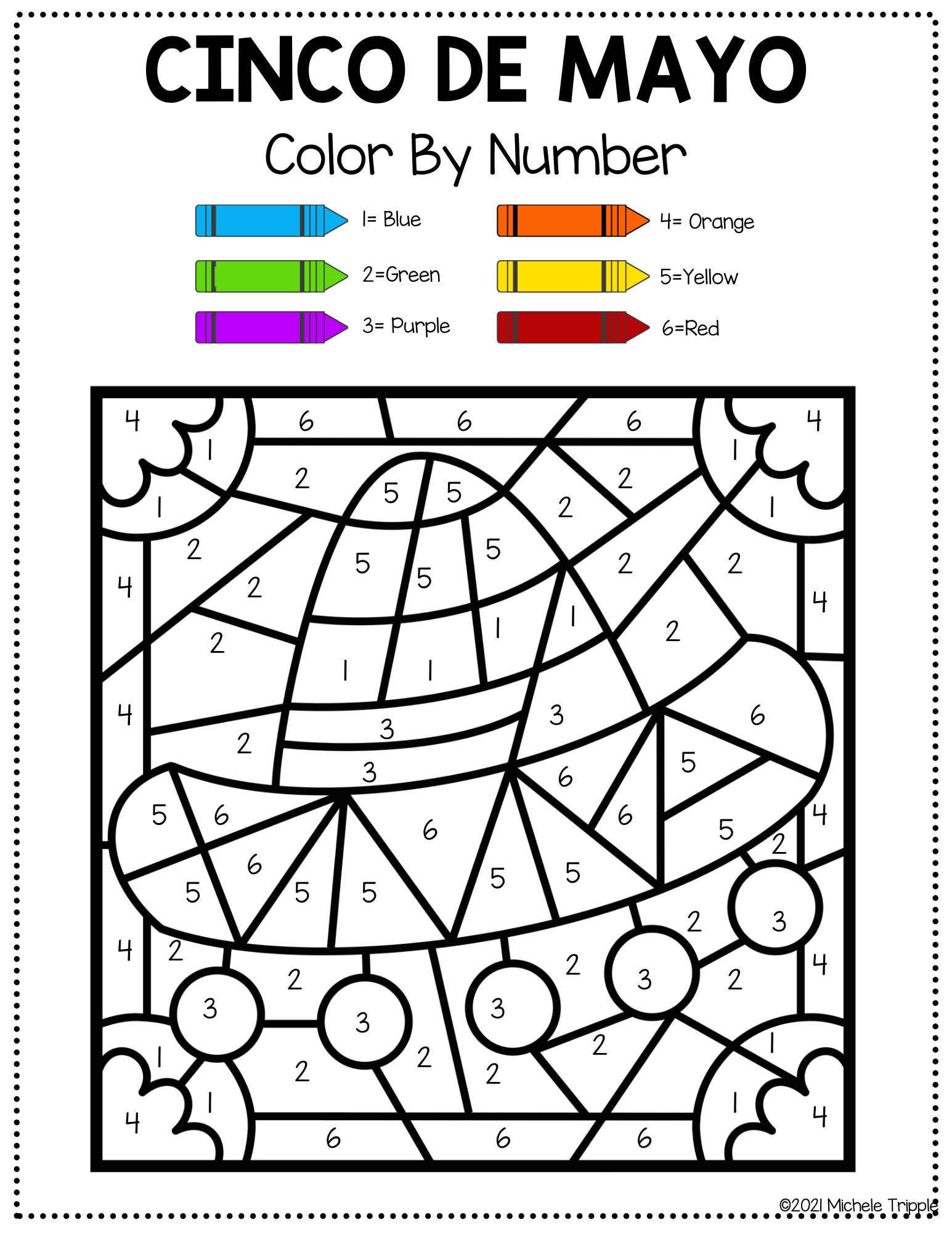 6 Cinco De Mayo Color by Number | Fiesta Color by Number | Cinco De ...