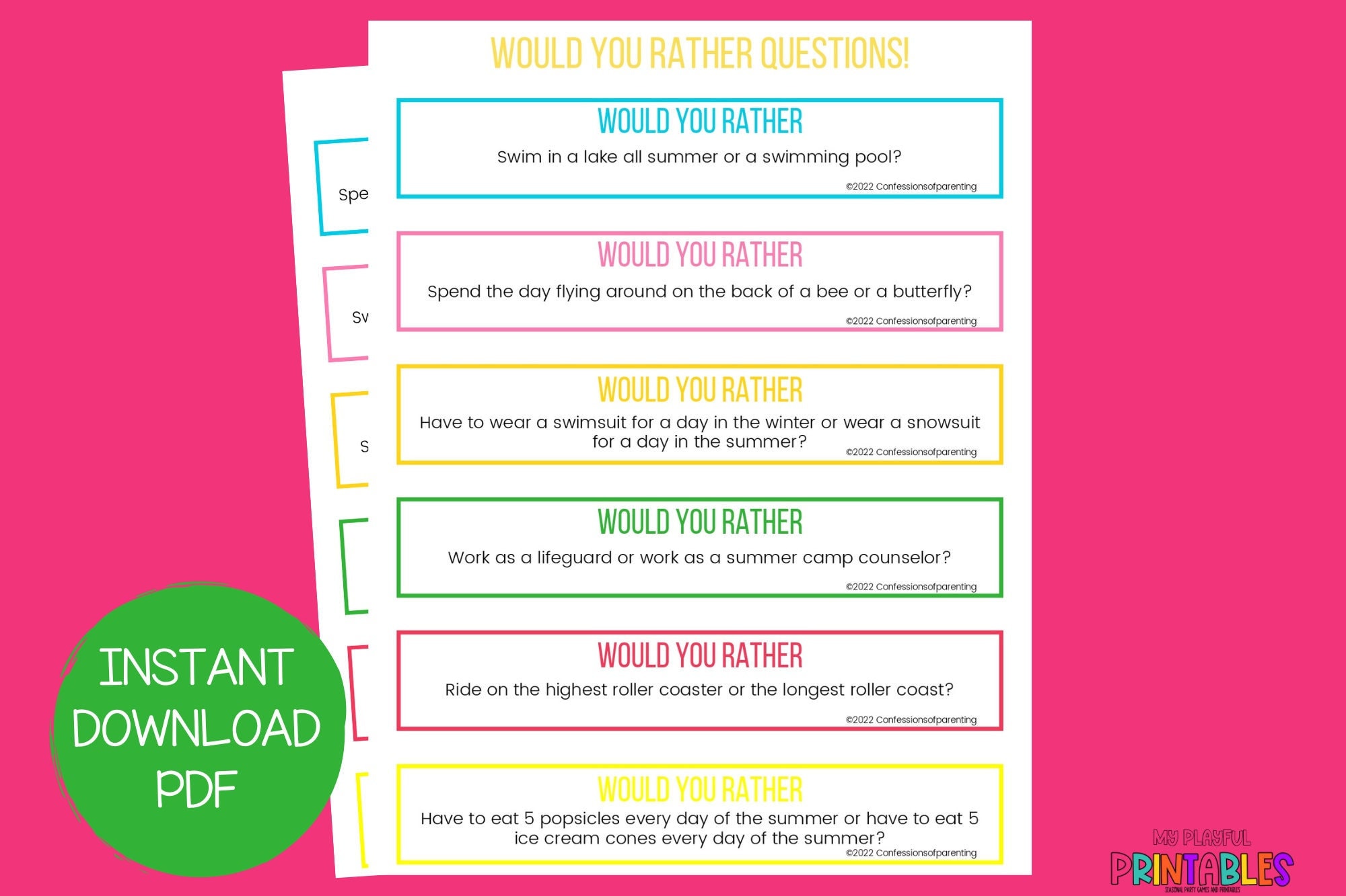 100 Summer Would You Rather Questions | Printable Summer Game | Would ...