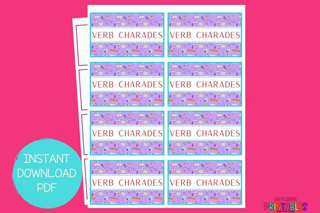Verb Charades Charades for Kids Charades for Families Family Game Night ...