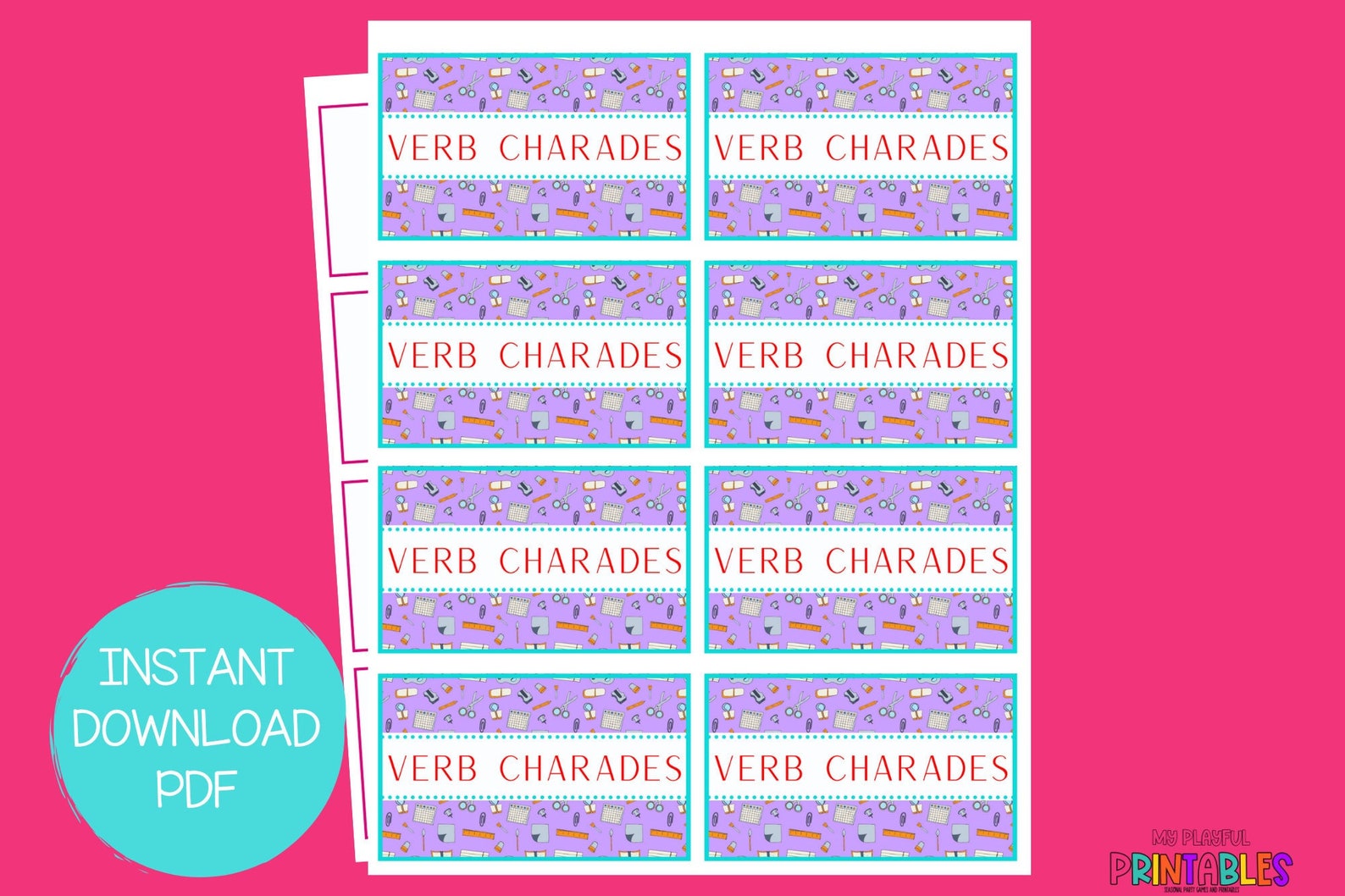 Verb Charades Charades for Kids Charades for Families Family Game Night ...