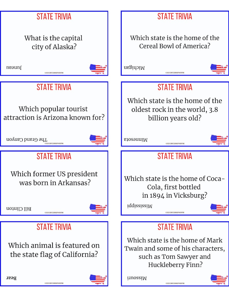 100 State Trivia Questions | Printable U.S. State Trivia | Educational ...