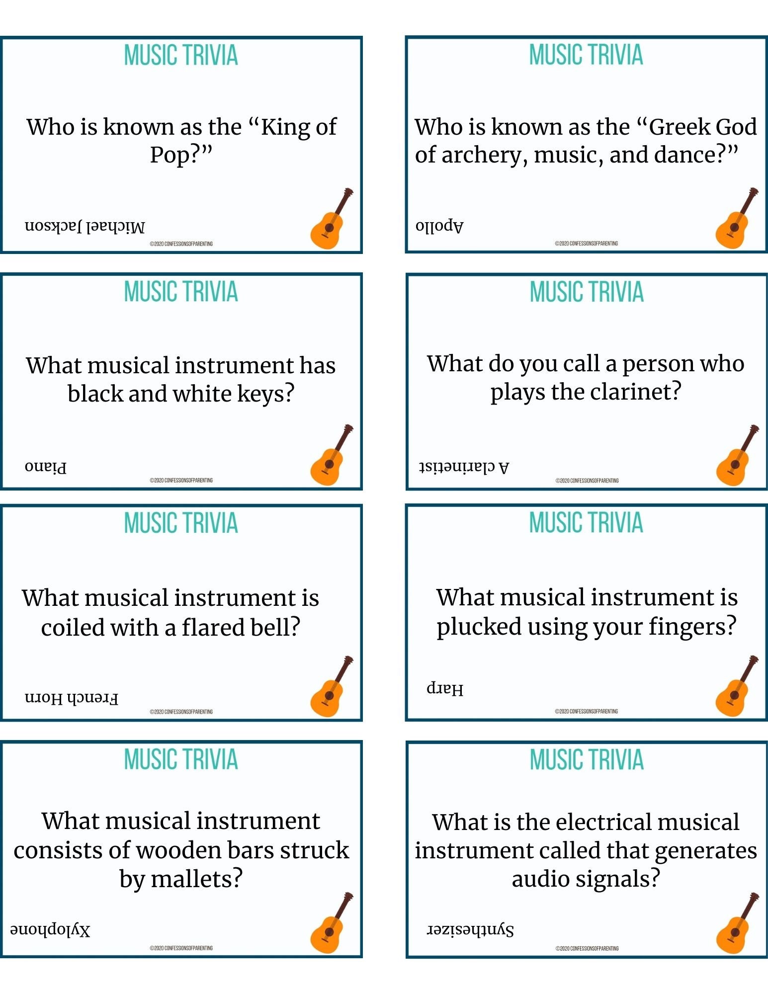 Music Trivia, Trivia for Kids, Printable Trivia for Kids, Digital ...