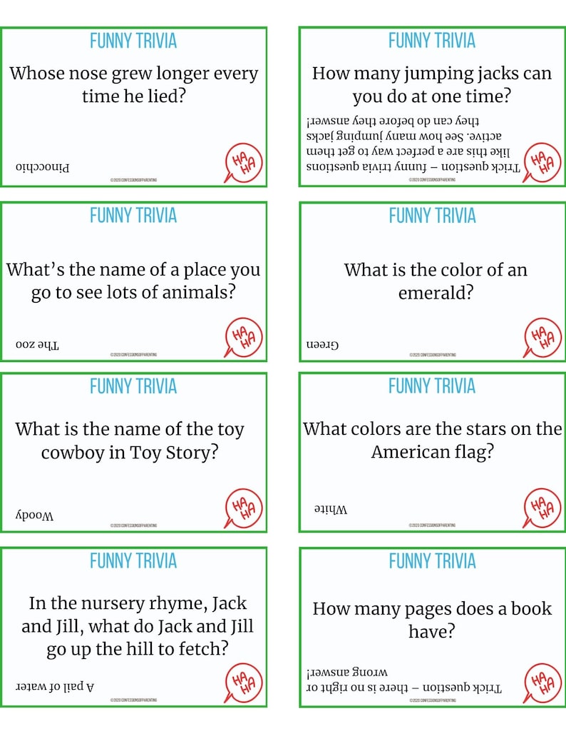 Funny Trivia for Kids Printable, Trivia Questions for Kids, Digital ...
