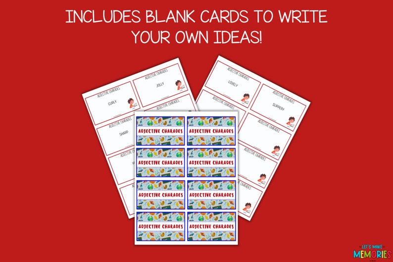 50 Adjective Charades | Printable Adjective Charades | Printable Word ...