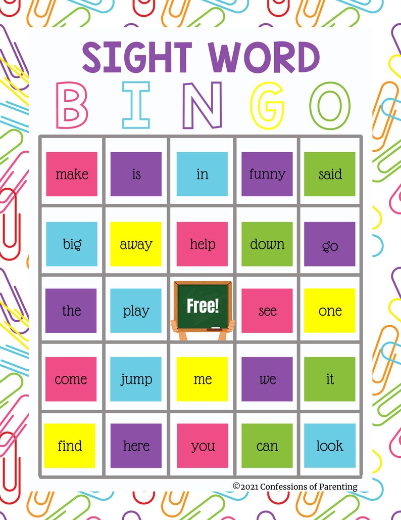 Pre-k Sight Word Bingo Sight Word Bingo for Kindergarten - Etsy