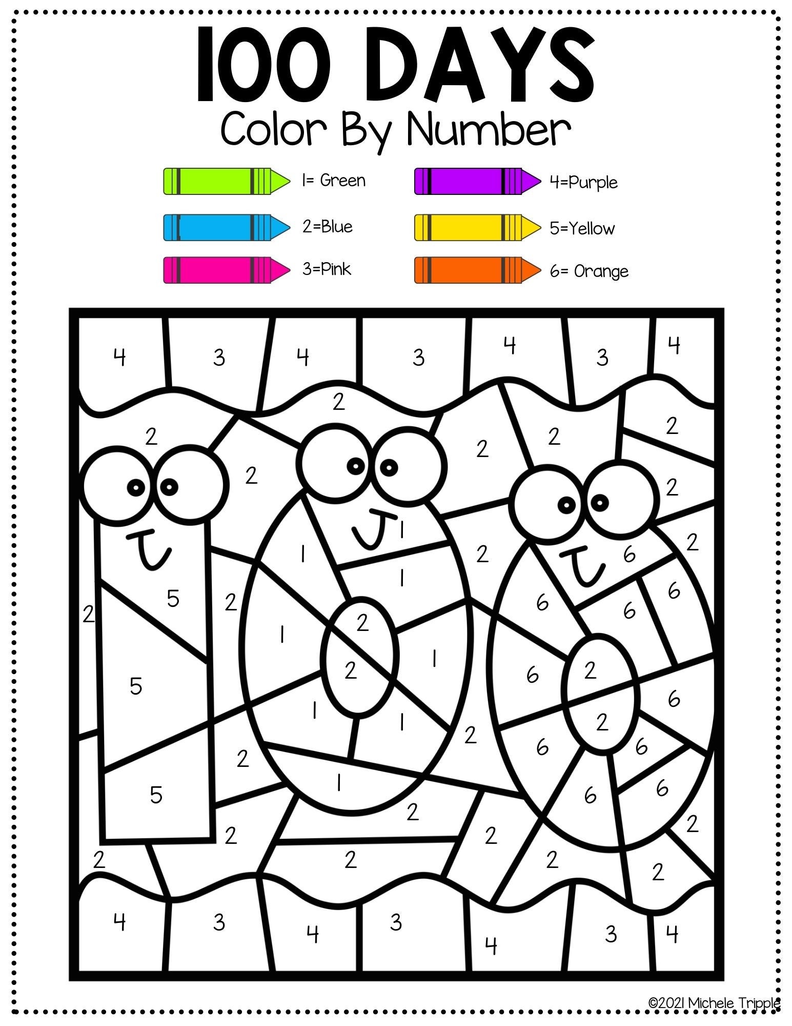 100 Days of School Color by Number, Coloring Guide for Kids, Coloring ...