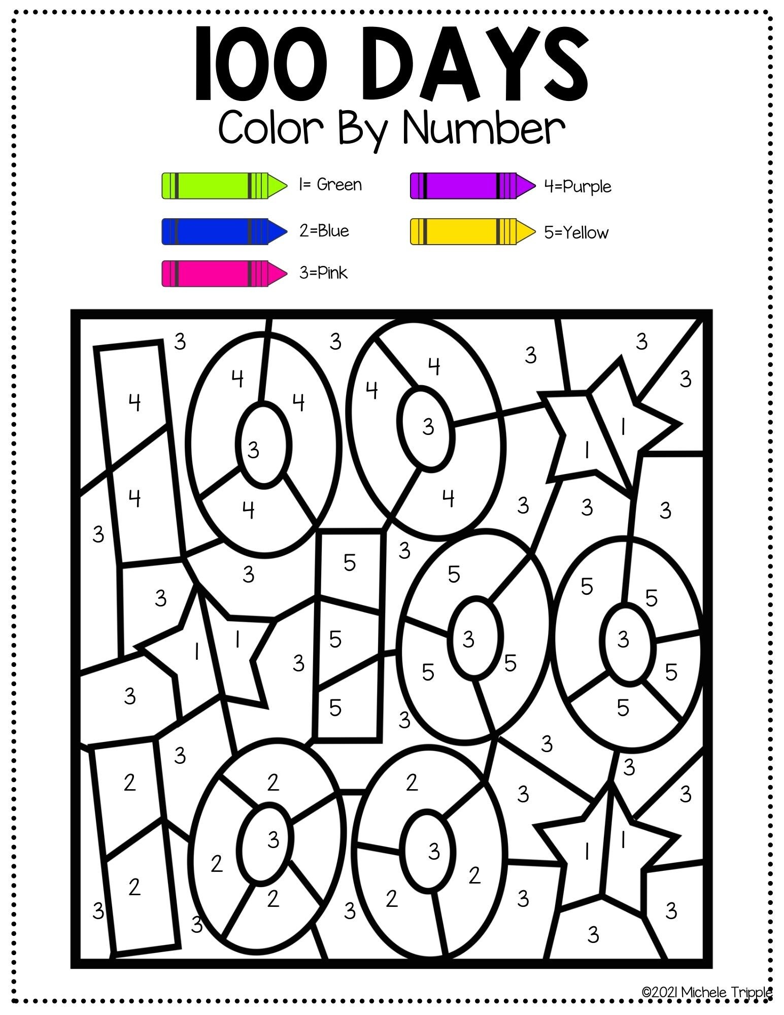 100 Days of School Color by Number | Color by Number Worksheet| 100 ...