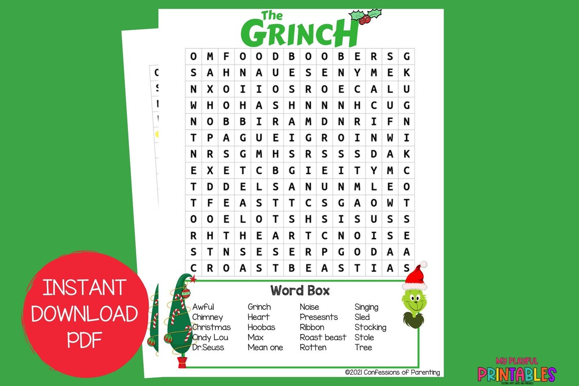 Grinch Word Search | How the Grinch Stole Christmas | Christmas Word ...