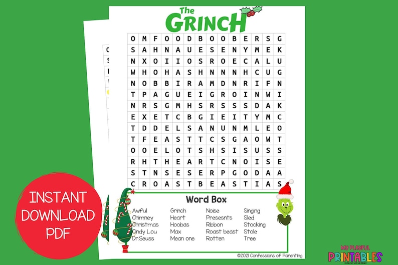 Grinch Word Search | How the Grinch Stole Christmas | Christmas Word ...