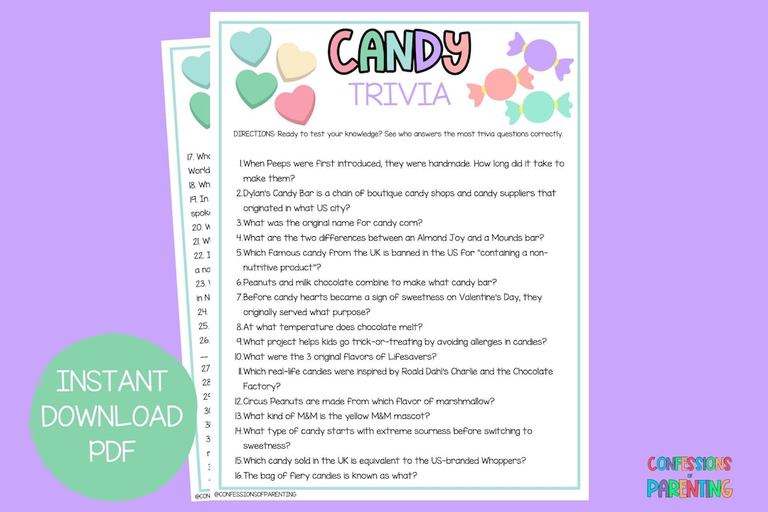 180+ Candy Trivia Questions| Printable Candy Trivia| Candy-themed Party ...