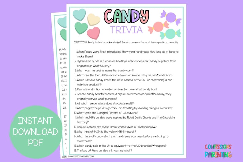 180+ Candy Trivia Questions| Printable Candy Trivia| Candy-themed Party ...