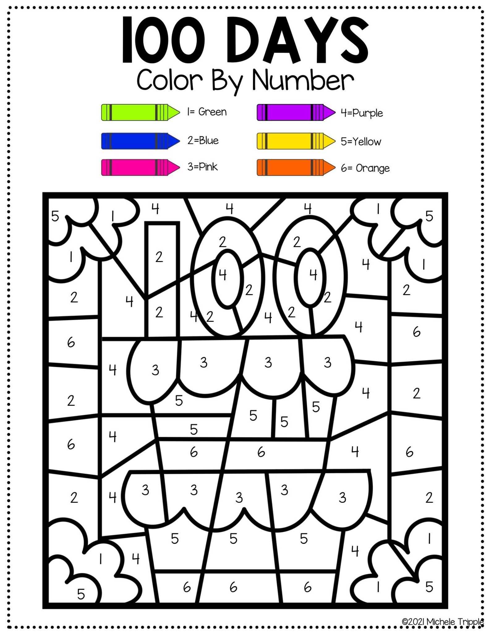 100 Days of School Color by Number | Color by Number Worksheet| 100 ...