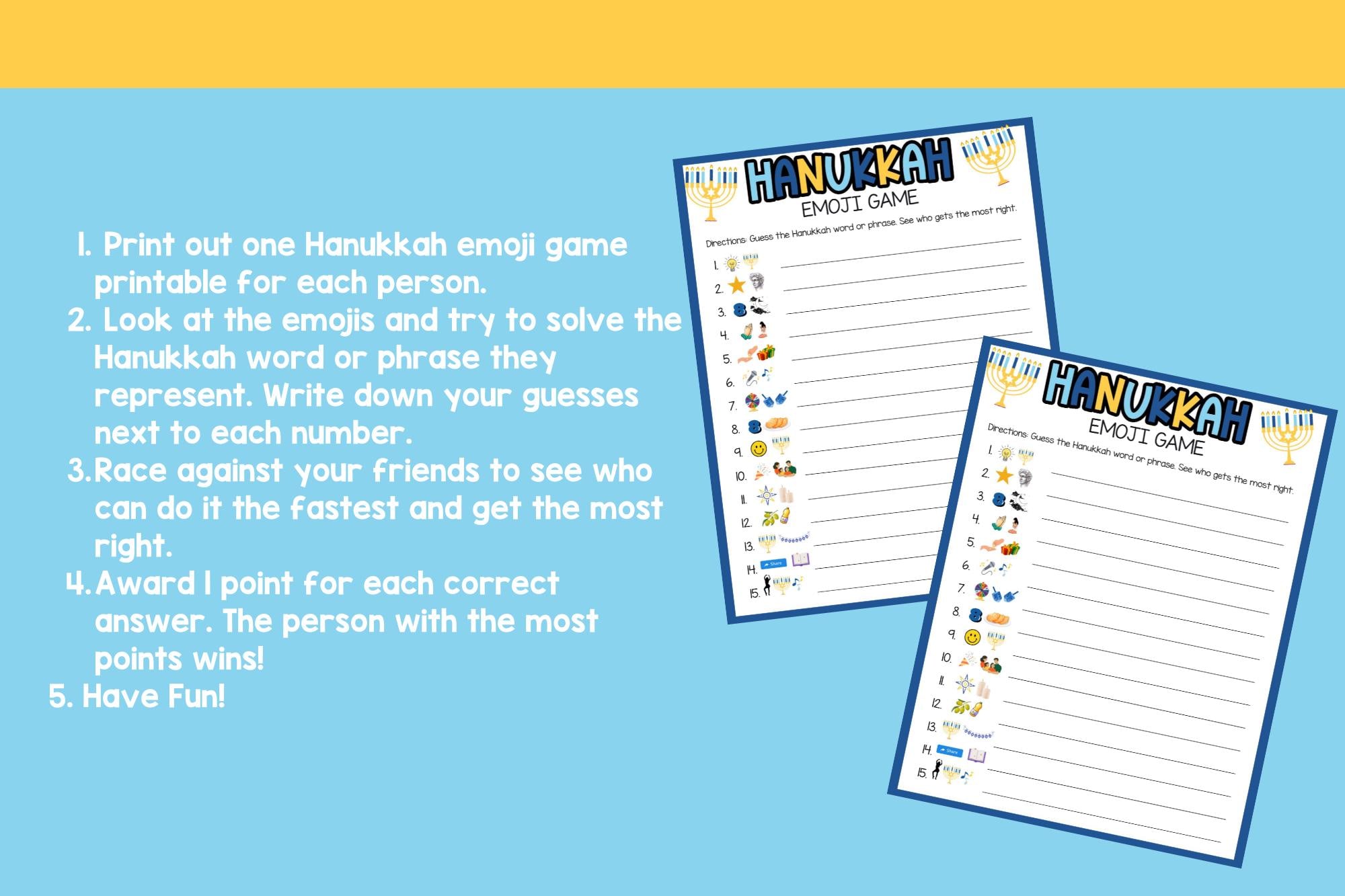 Hanukkah Emoji Game | Printable Emoji Game | Hanukkah Party Game ...
