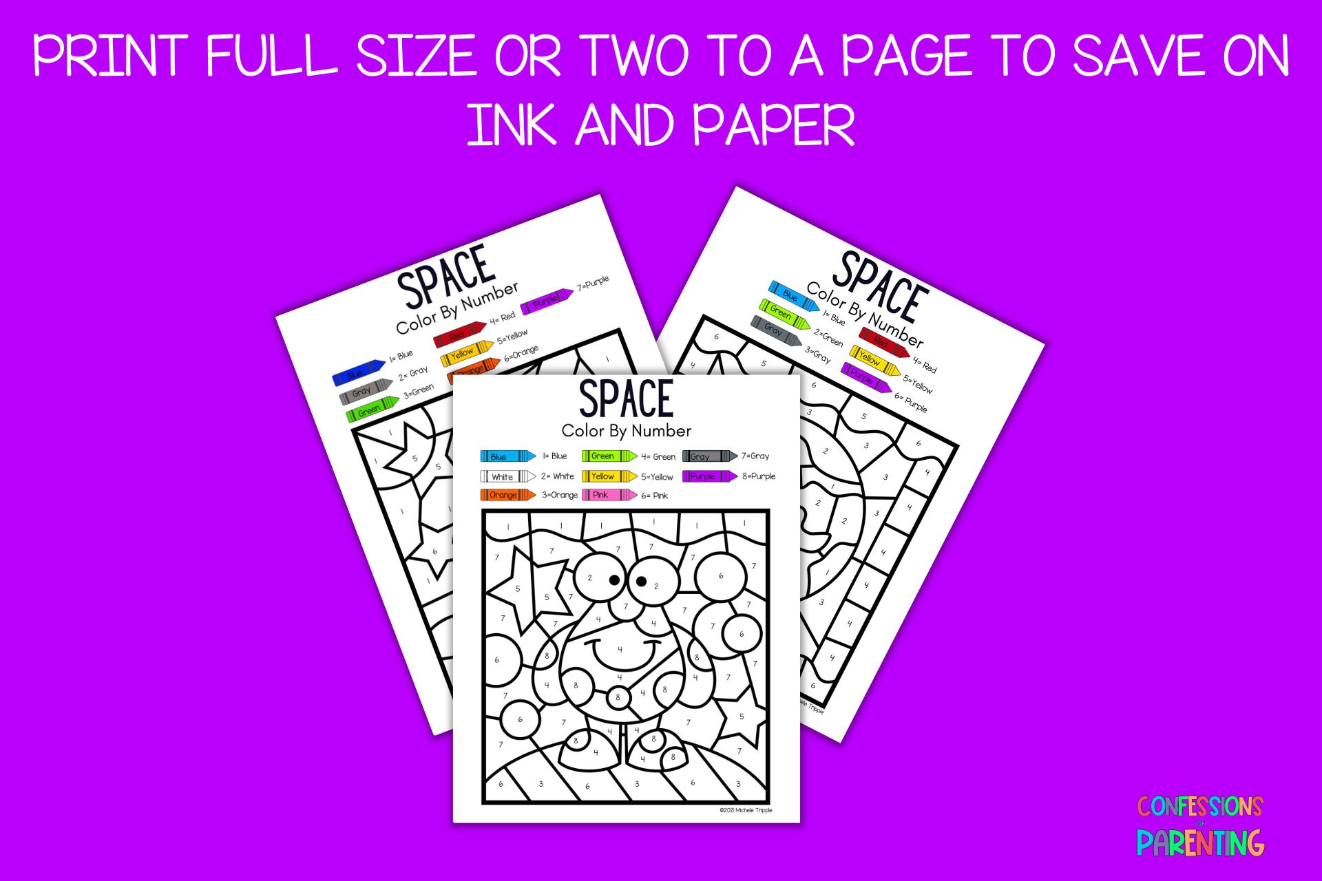 6 Space Color by Number | Color by Number | Space Activities for Kids ...