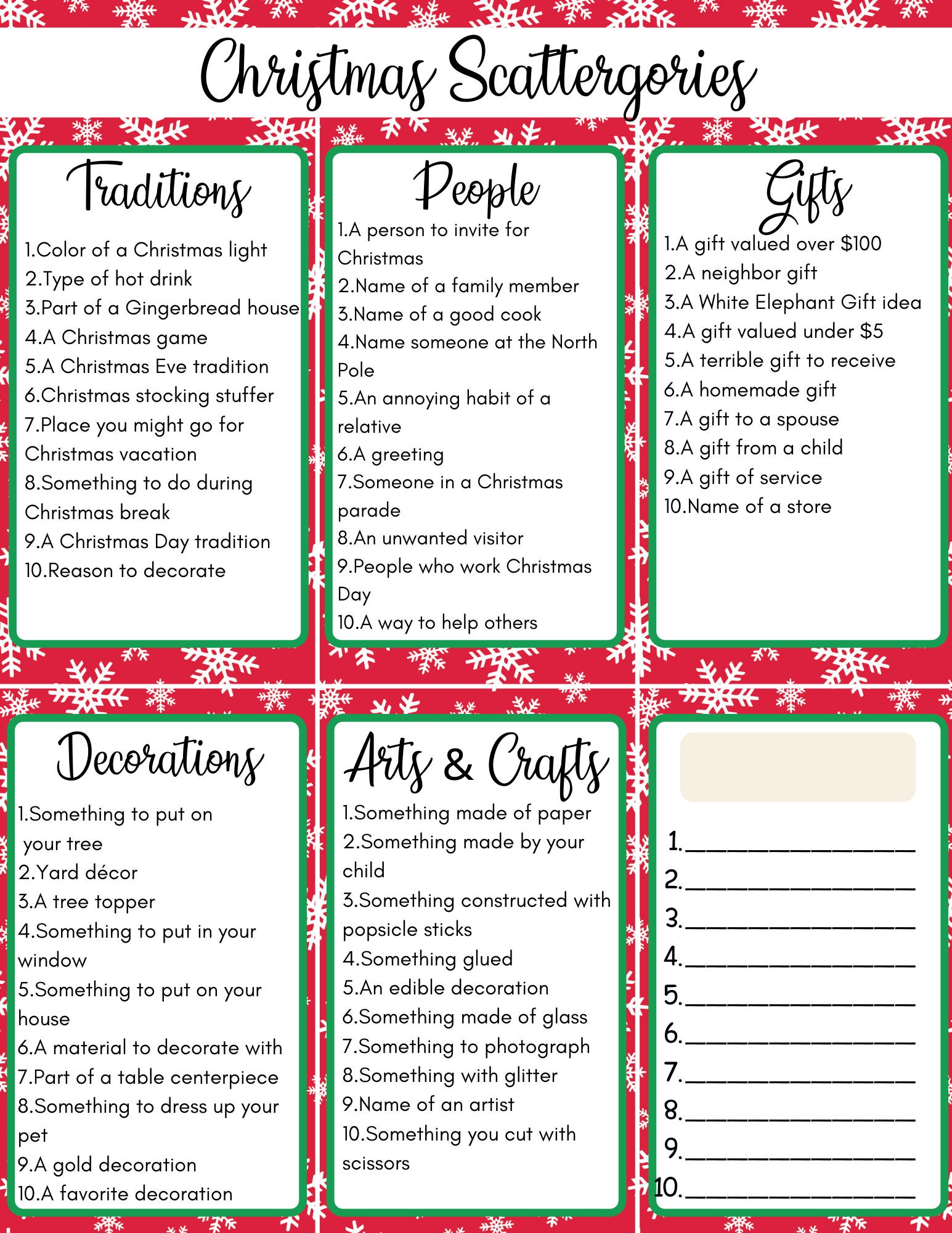 Christmas Scattegories | Printable Christmas Scattergories | Christmas ...
