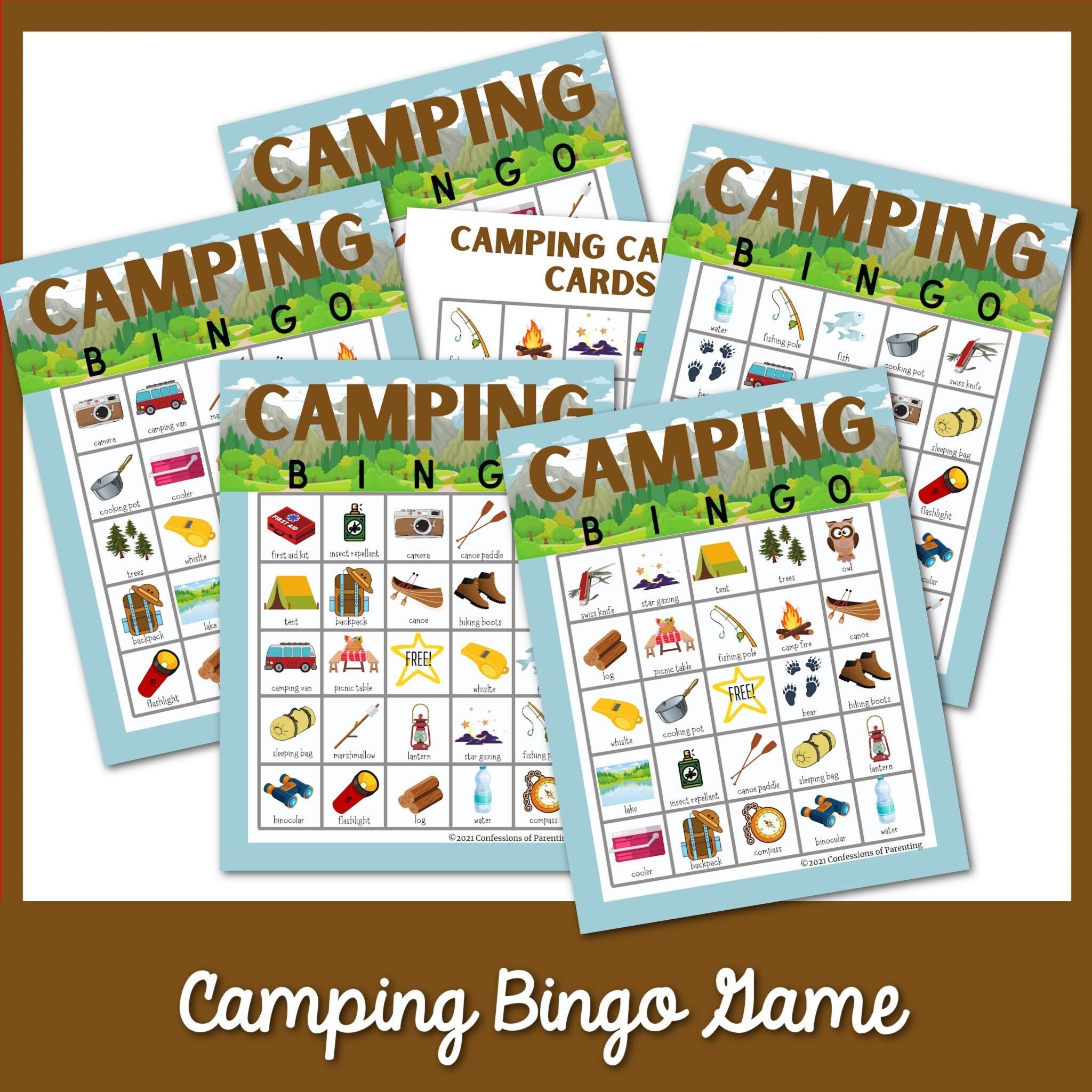 7 Camping Bingo Cards | Camping Bingo | Outdoor Bingo Game | Camping ...