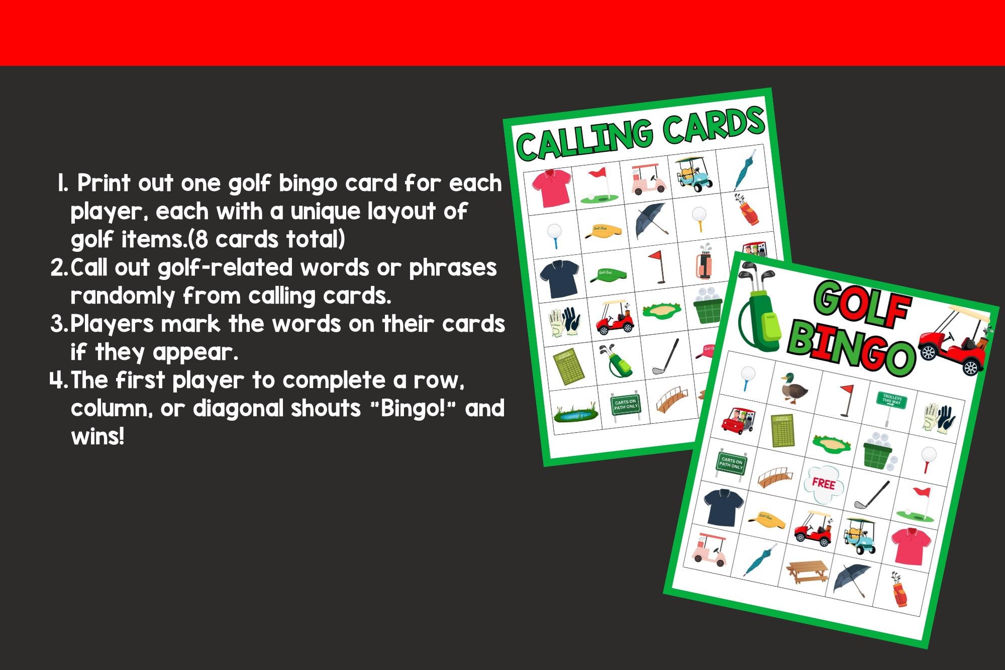 8 Golf Bingo| Printable Golf Party Games| Golf Tournament Games for ...