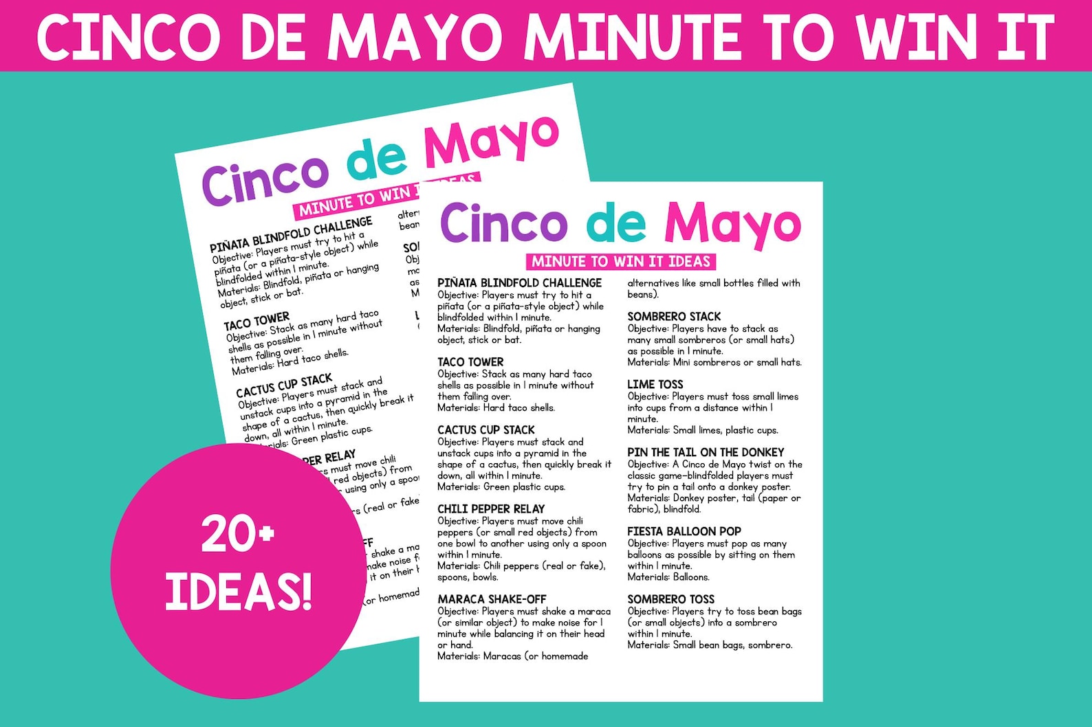 Cinco De Mayo Minute to Win It | Printable Cinco De Mayo Minute to Win ...