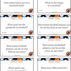 50 Sports Themed Trivia Cards - Etsy