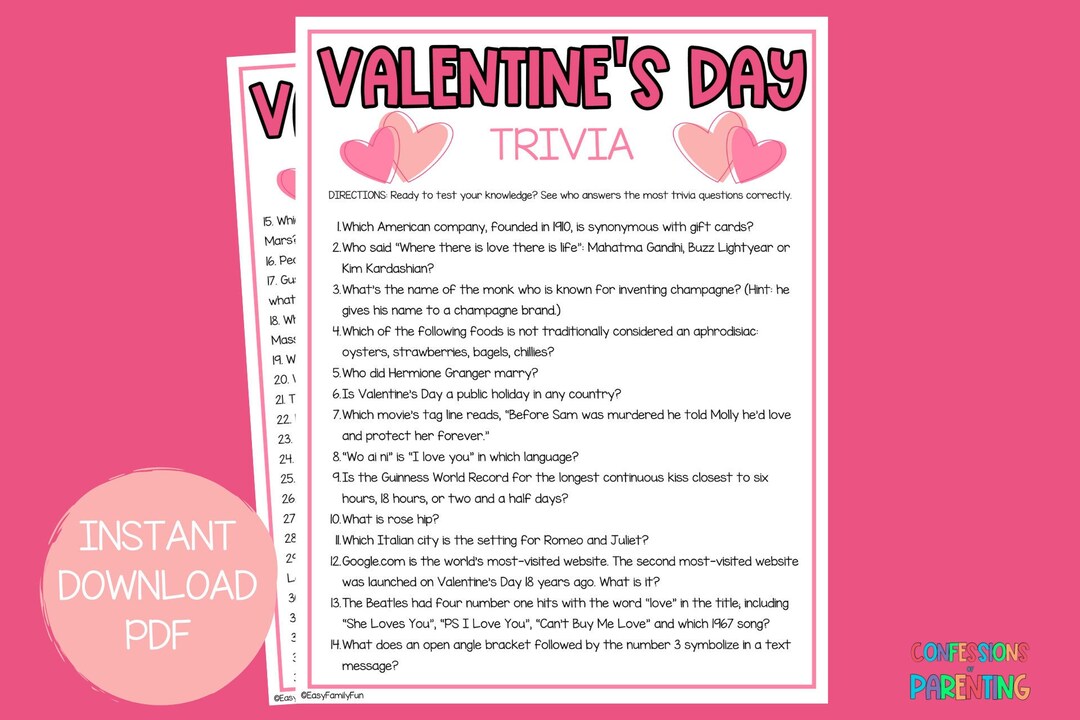 100 Valentines Day Trivia Questions| Trivia Games for Kids| Printable ...