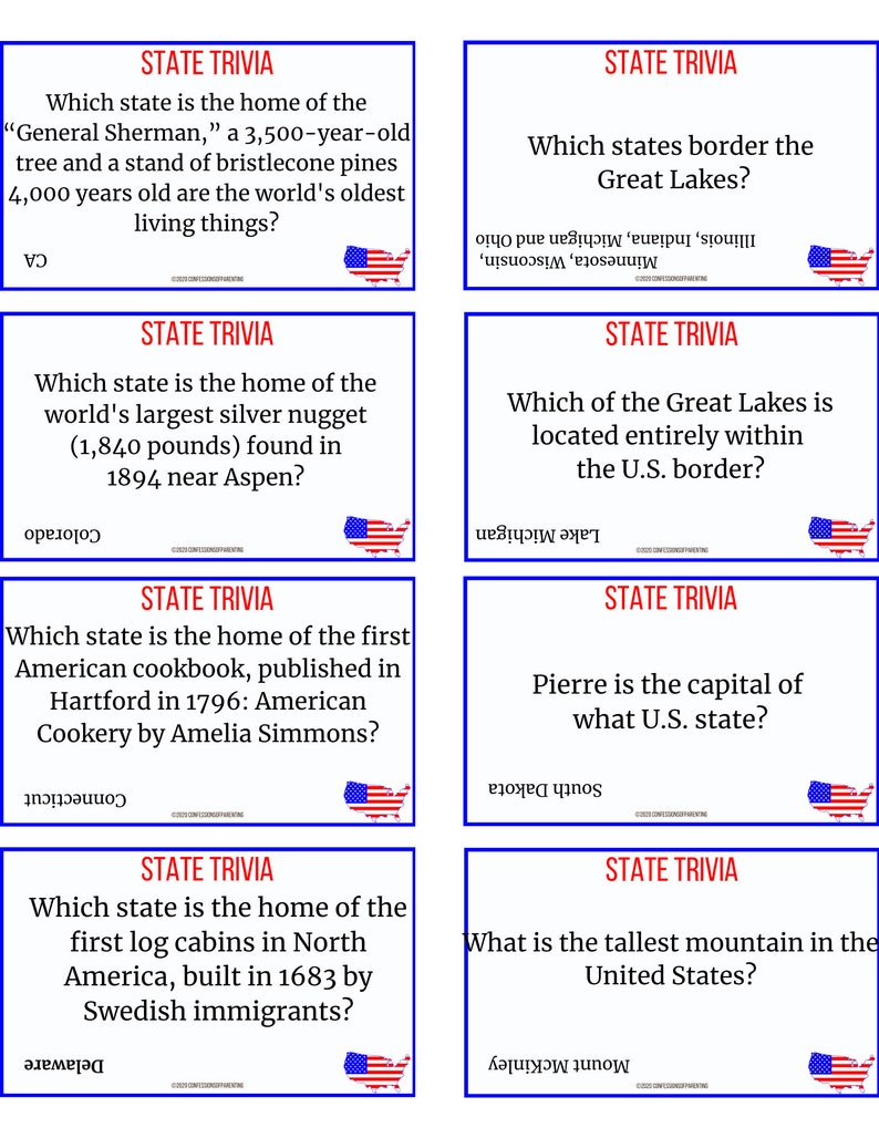 100 State Trivia Questions | Printable U.S. State Trivia | Educational ...