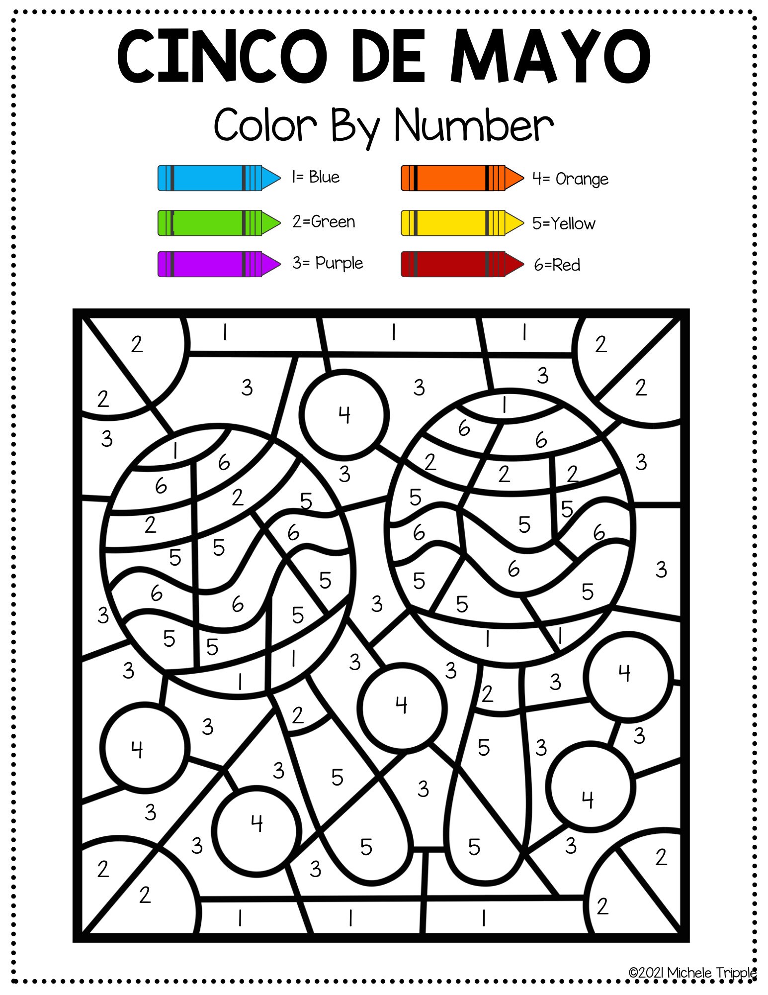 6 Cinco De Mayo Color by Number | Fiesta Color by Number | Cinco De ...