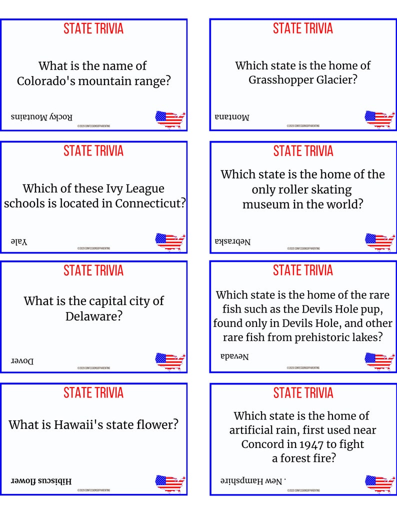 100 State Trivia Questions | Printable U.S. State Trivia | Educational ...