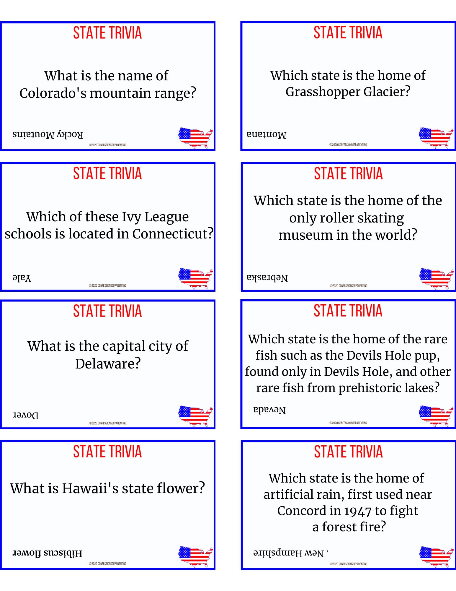 100 State Trivia Questions - Etsy