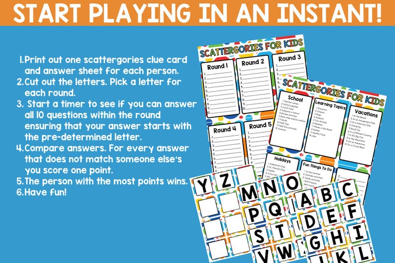 Scattergories for Kids | Scattergories Game | Scattergories | Printable ...