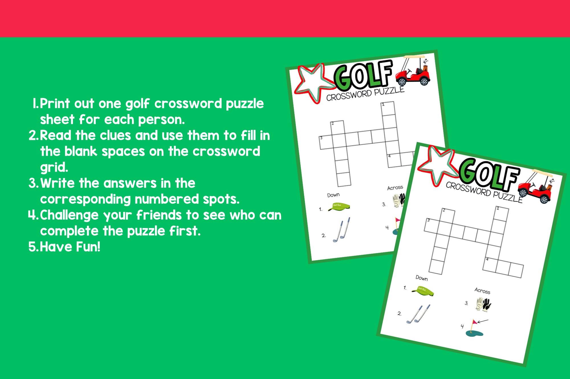 Golf Crossword Puzzle | Printable Golf Party Games | Golf Tournament ...