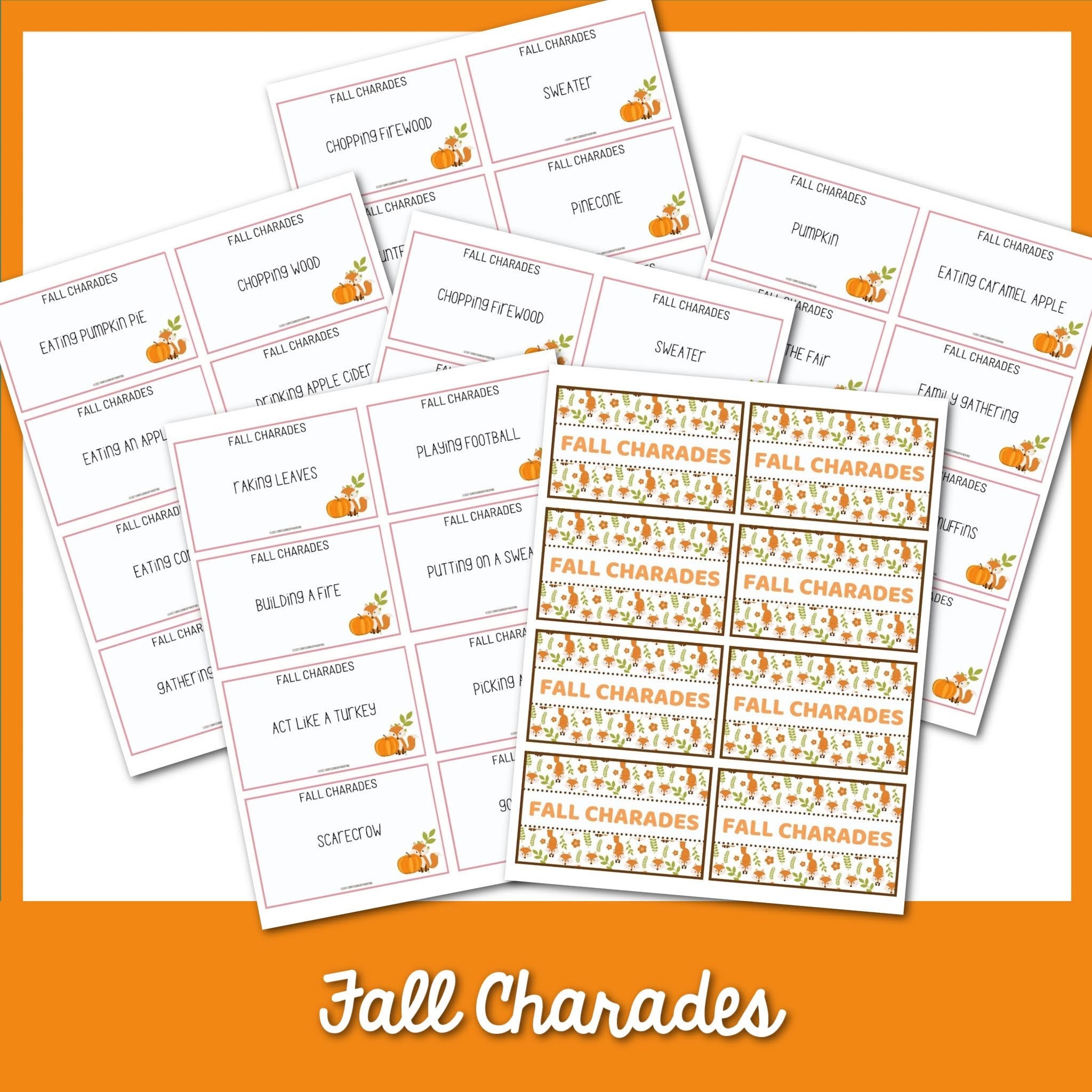 Fall Charades | Printable Party Game for Kids & Adults | Printable Fall ...