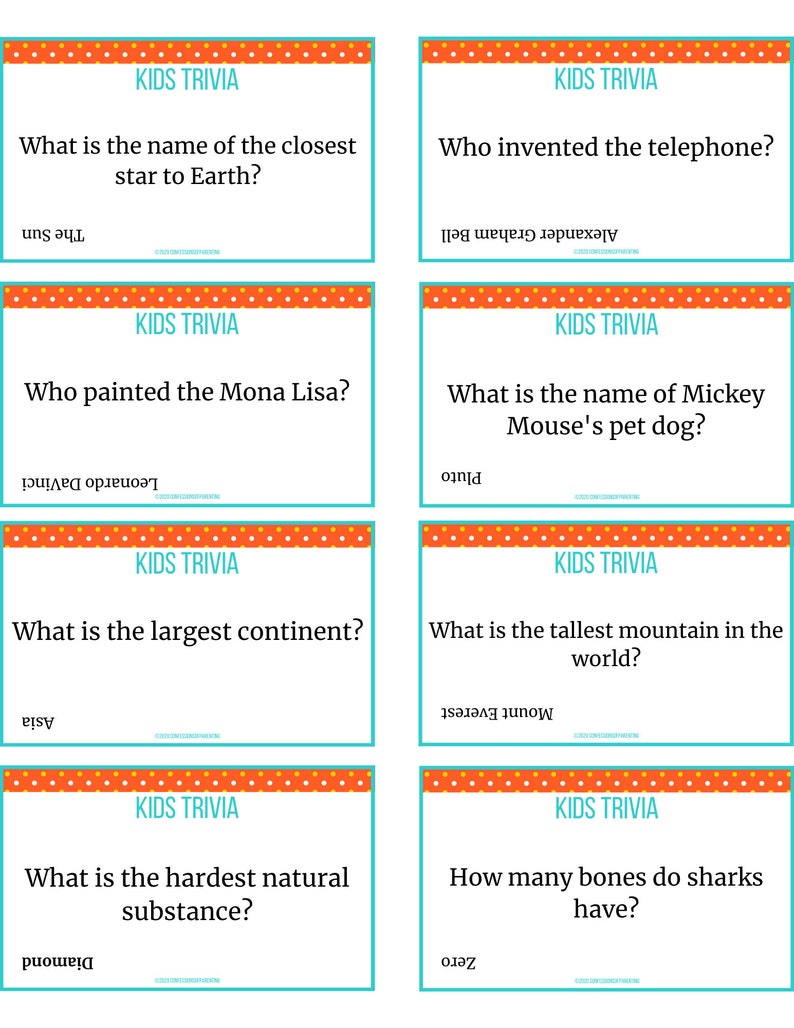 Trivia for Kids Cards - Etsy