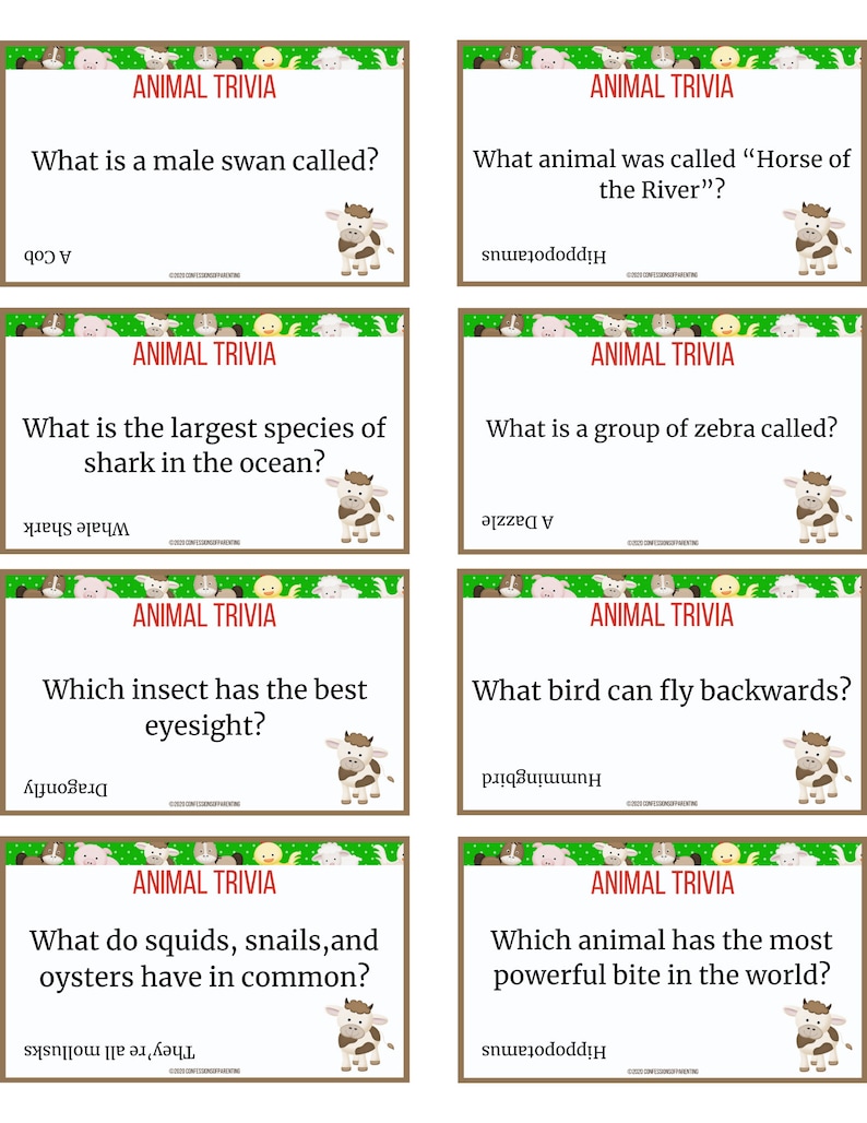 Animal Trivia for Kids | Etsy