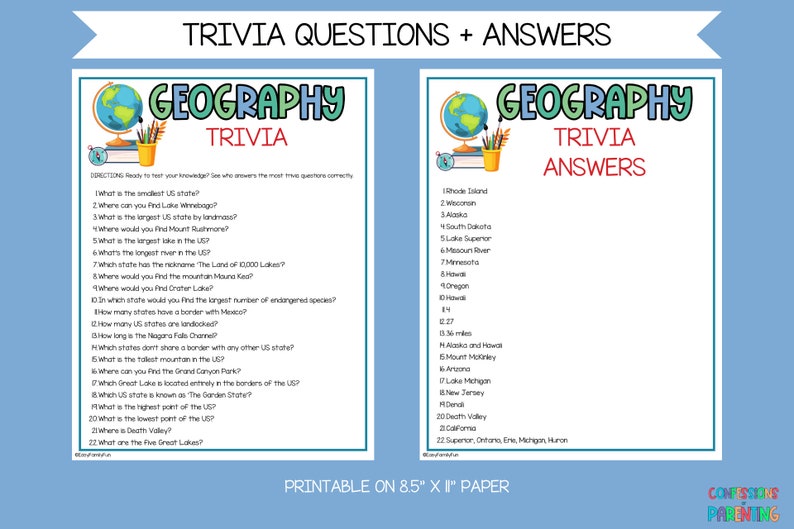 Geography Trivia Trivia for the Classroom Homeschool Trivia Trivia for ...
