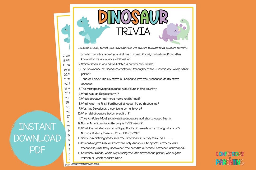 Dinosaur Trivia Trivia for Kids Classroom Trivia Homeschool Trivia ...