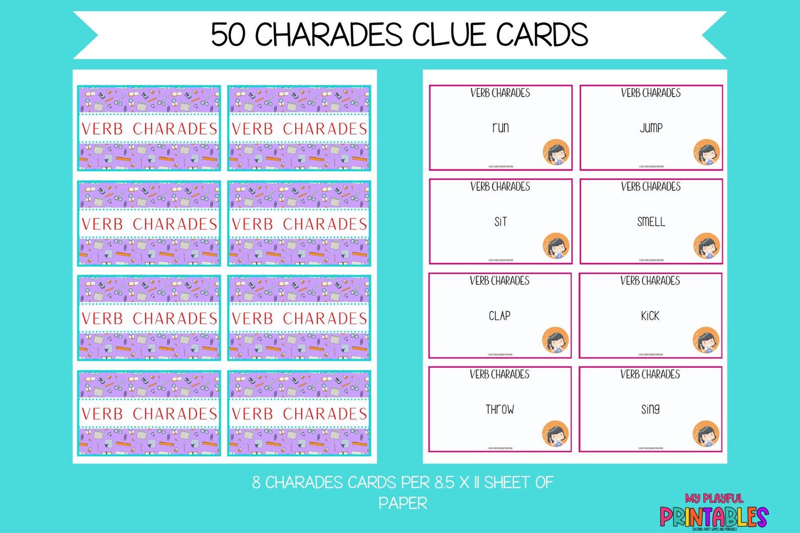 Verb Charades Charades for Kids Charades for Families Family Game Night ...