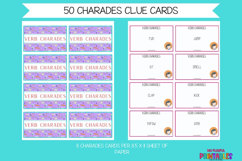 Verb Charades Charades for Kids Charades for Families Family Game Night ...