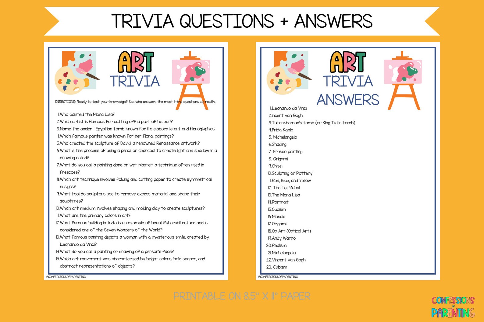 150 Art Trivia Questions | Trivia for Kids |homeschool Trivia ...