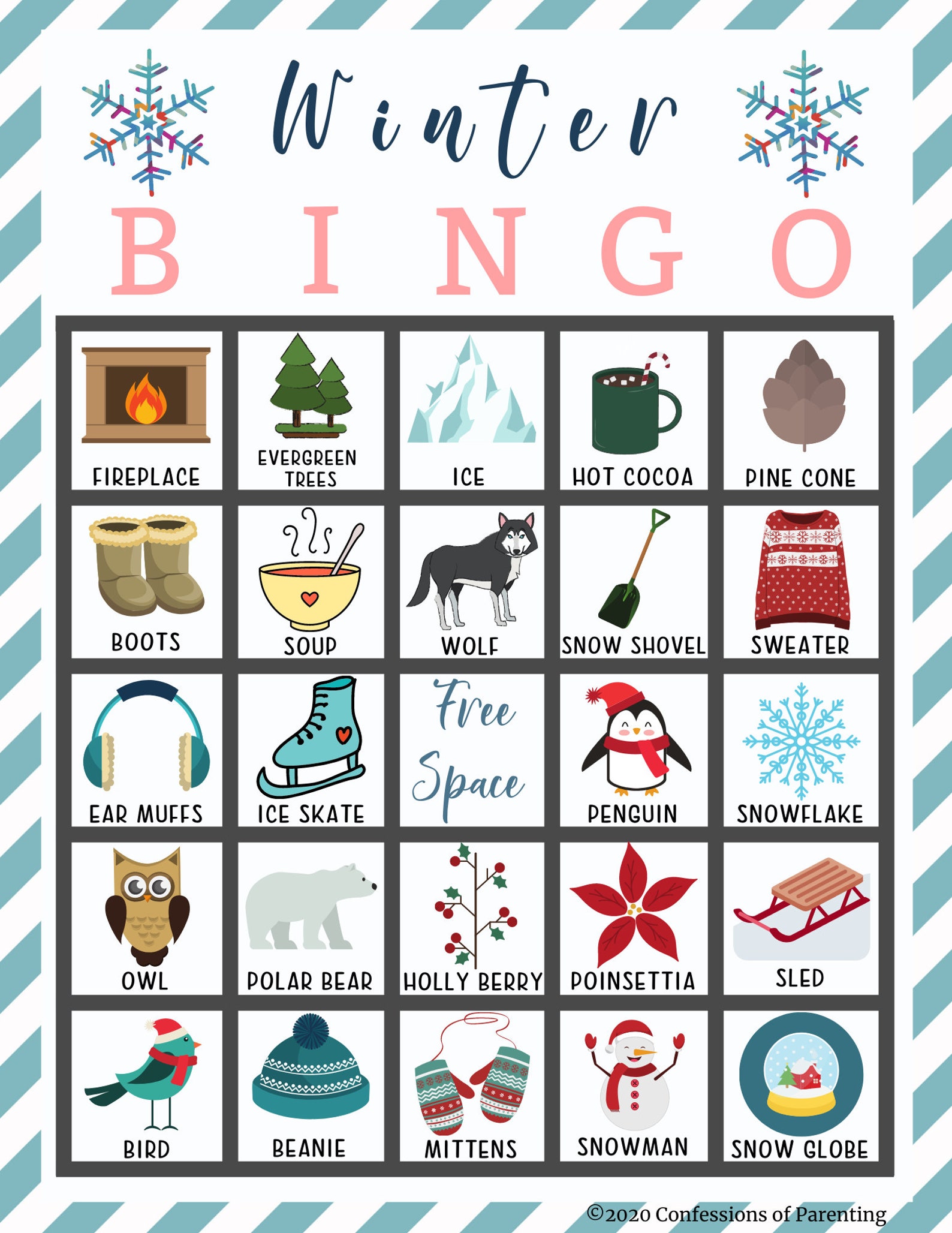 7 Winter Bingo Game | Printable Winter Bingo | Winter Party Bingo ...