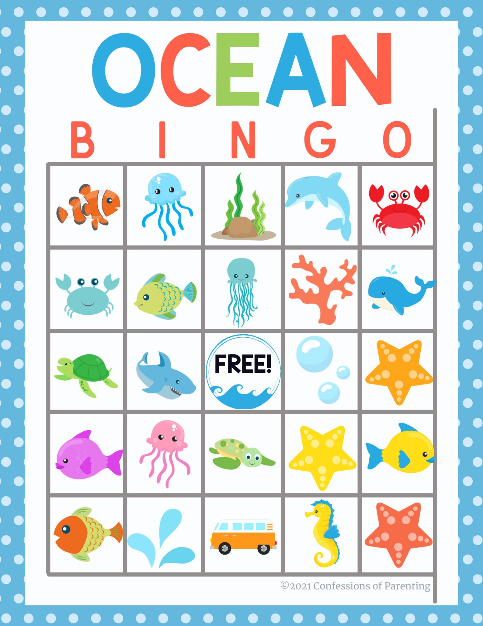 7 Ocean Bingo Games | Under the Sea Bingo | Printable Ocean Bingo ...