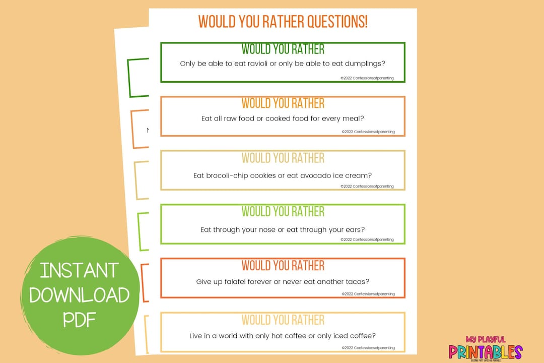 102 Food Would You Rather Questions | Food Activity for Kids | Food ...