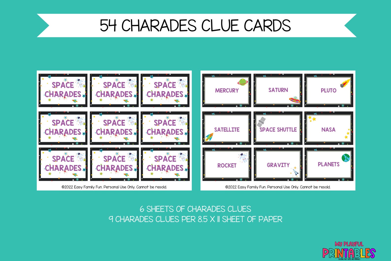 54 Space Charades | Charades Games | Space Activities for Kids ...